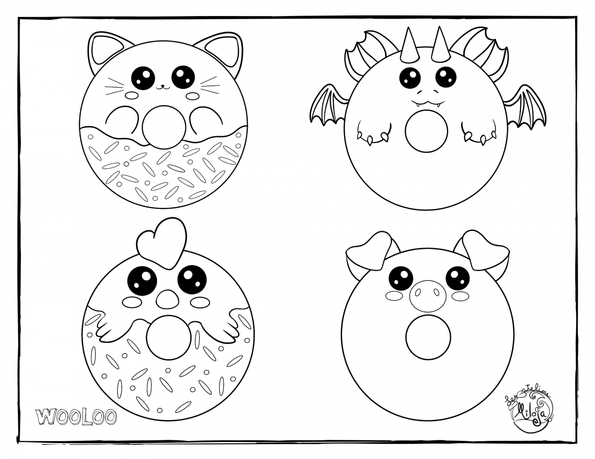 6 Dessins de beignes-animaux à colorier - Wooloo