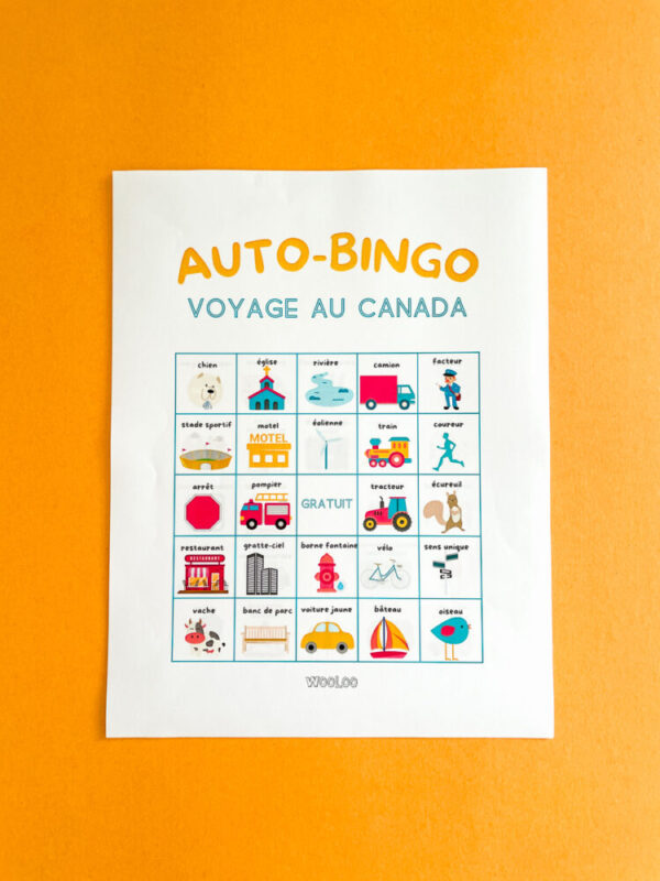 [JEU À IMPRIMER] Auto-bingo Voyage au Canada - Wooloo